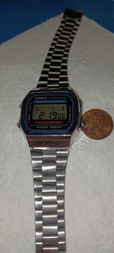 Vintage Casio Men's Wristwatch Digital Alarm Chrono Silver Tone A168 ...