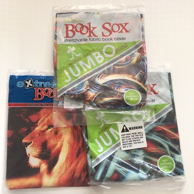 3 Book Sox Stretchable Fabric Book Covers Jumbo School New Lot i | eBay