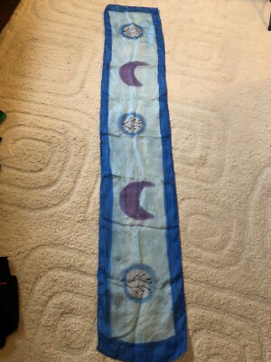 Handpanted Blue Silk Long Rectangular Scarf | 12.5" x 72" | eBay