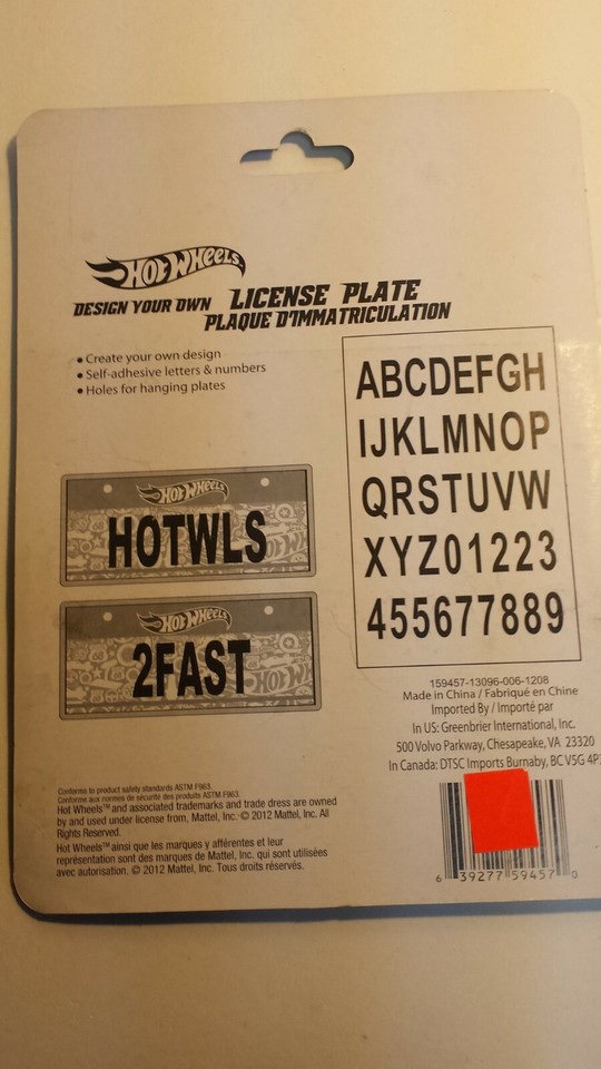 Hot Wheels License Plate Custom Message DIY Diecast Toys Mattel Bike ...