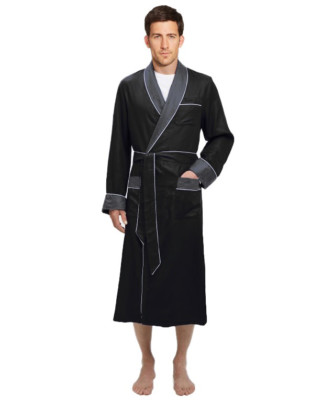 Mens Long Silk Satin Robe - Fully lined Heavy weight Black / Grey ' | eBay