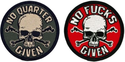 NO Quarter No F**ks Given Skull Bones Embroidered Patch | 2PC iron on ...
