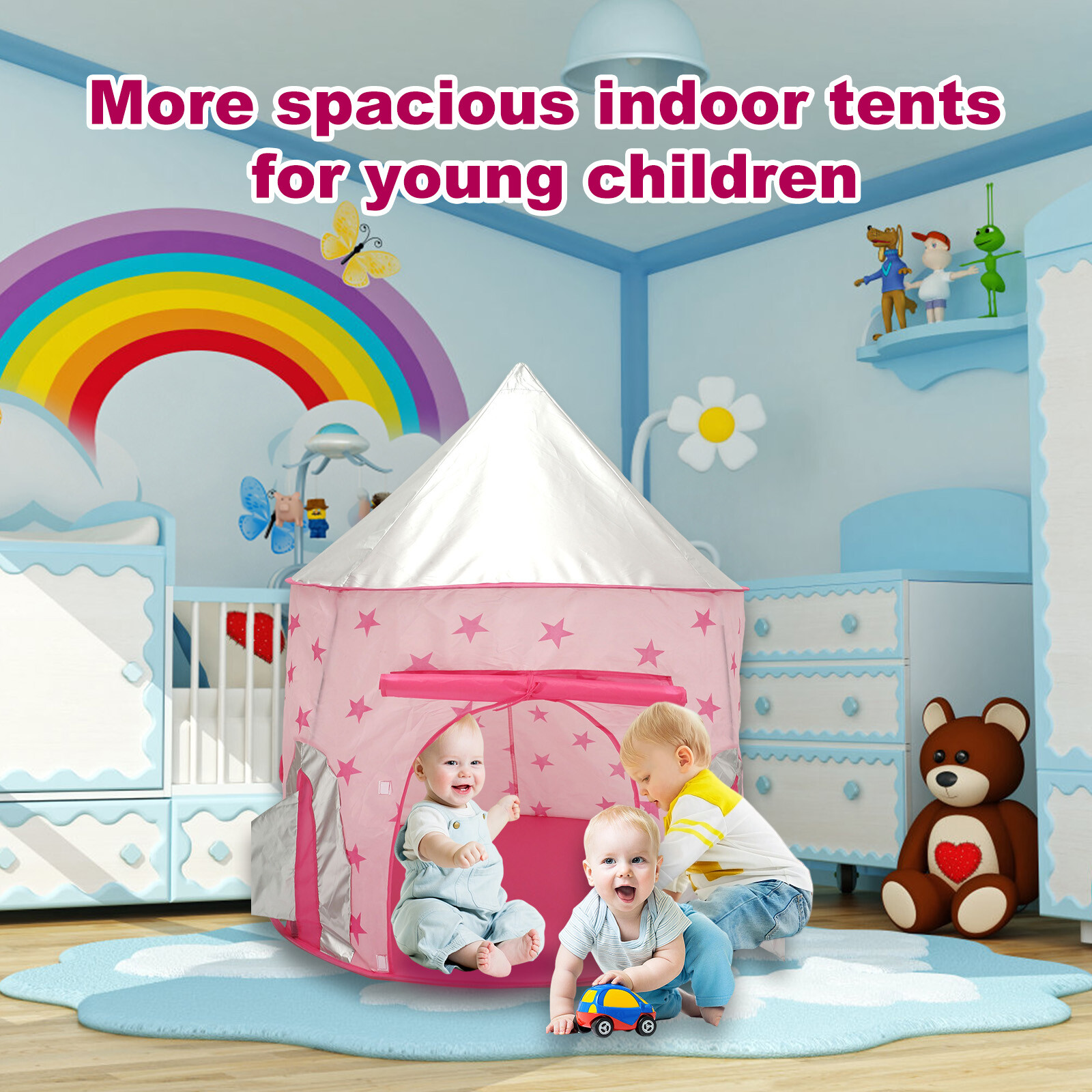 Rocket Ship Pop Up Kids Tent Foldable Space Themed Playhouse Tent ...
