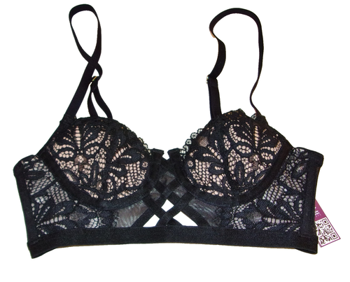 Adore Me Black Lace /Beige Lined Stappy Detail/Sheer Back Bra -30A ...