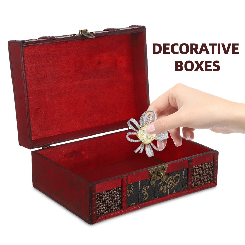 Retro Wooden Storage Box Treasure Chest Lockable Jewelry Case Pirate ...