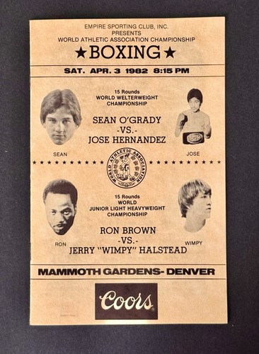 Boxing Program Sean O’Grady vs Jose Hernandez • April 3, 1982 | eBay
