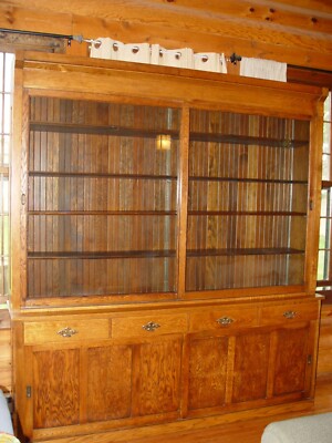 Large 19th c. Oak Mercantile General Store Display Cabinet - Sliding ...
