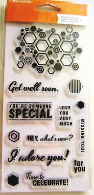 Hexagon Card Sentiments Clear Acrylic Stamp Set by Fiskars Stamps NEW ...