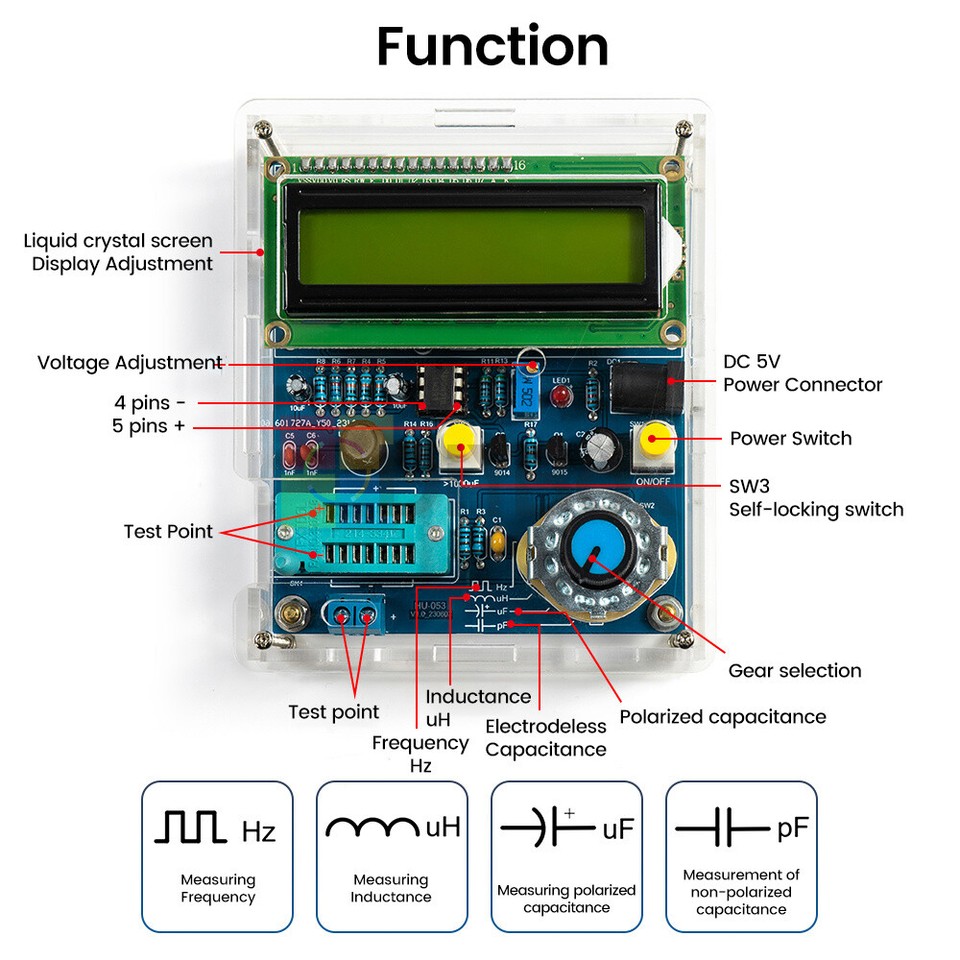 DIY High Precision LCD Digital Inductance Capacitance Meter Frequency ...