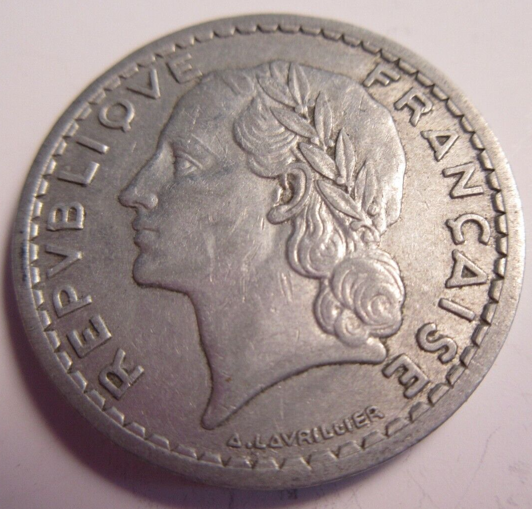 FRENCH REPUBLIC 1948 5 FRANCS RF A LAVRILLIER ALUMINIUM WORLD WAR II ...