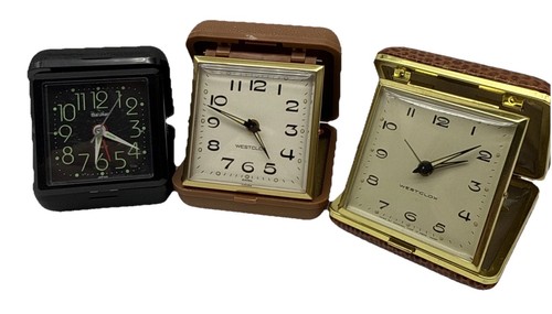Vintage Westclox Mechanical & MARUMAN Quartz Travel Alarm Clocks clam ...
