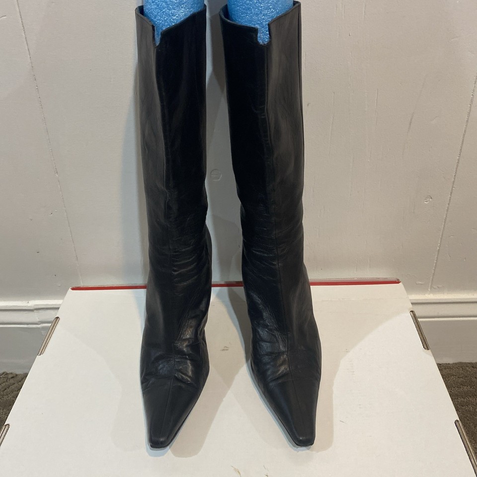 Pancaldi Womens Leather Pointed Toe Zip Up Mid Calf Boots Black Size 7. ...