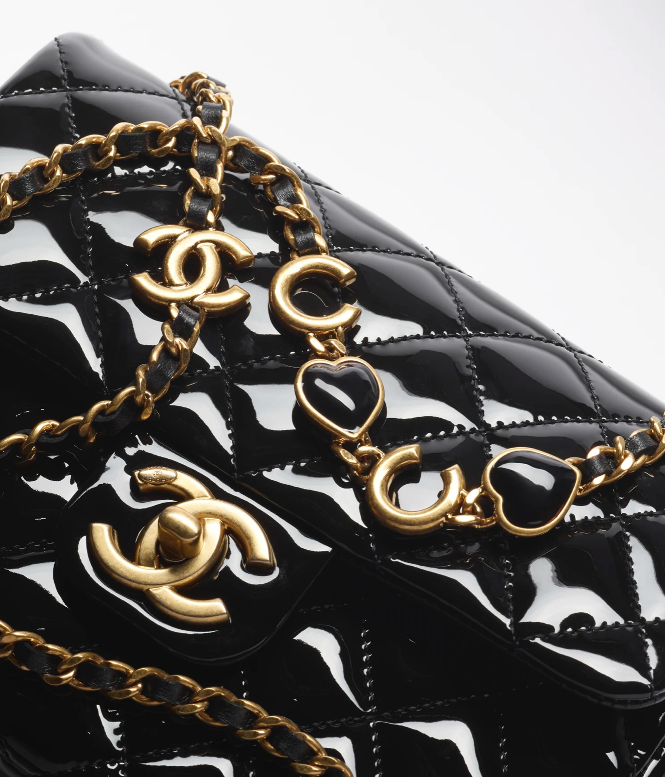 New 22K CHANEL Quilted Patent Leather Mini Flap Bag Gold COCO Chain ...