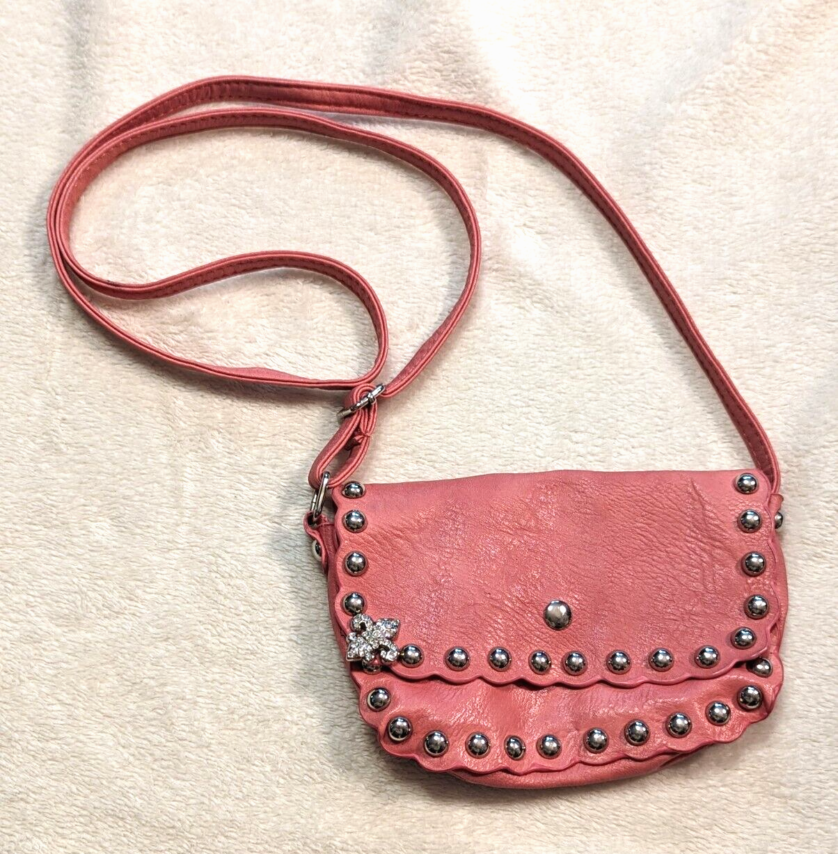 Yoki Pink Studded Cross-Body Leather Bag Purse Adjustable Shoulder ...