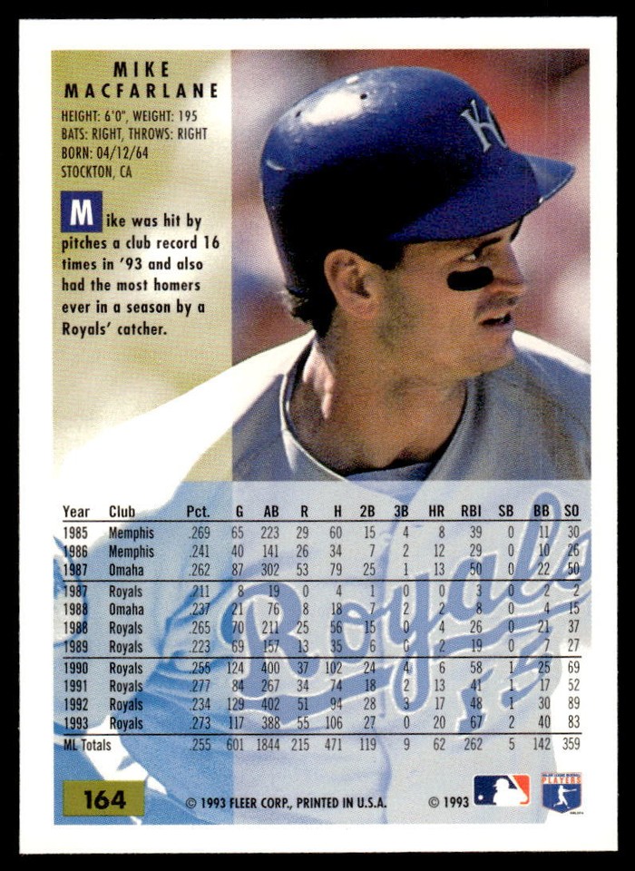 1994 Fleer 164 Mike Macfarlane Kansas City Royals Baseball Card | eBay