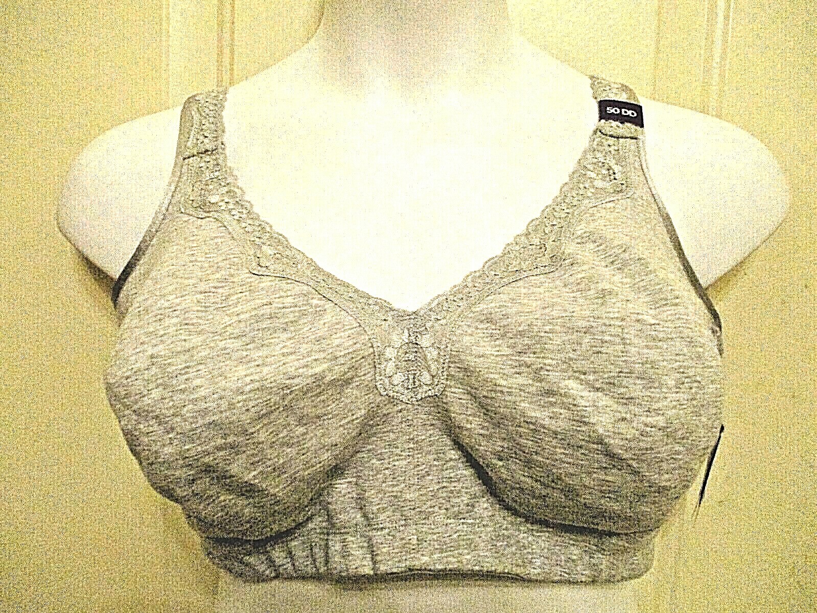 New Catherine's no wire Cotton Comfort lace trimmed Bra Heather Gray ...