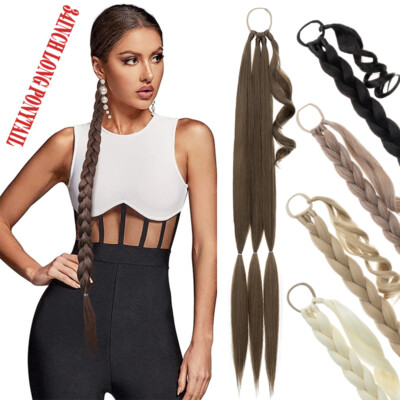 34" Dirty Braids Wrap Around Ponytail Hair Extension Pre-sectioned Pony ...