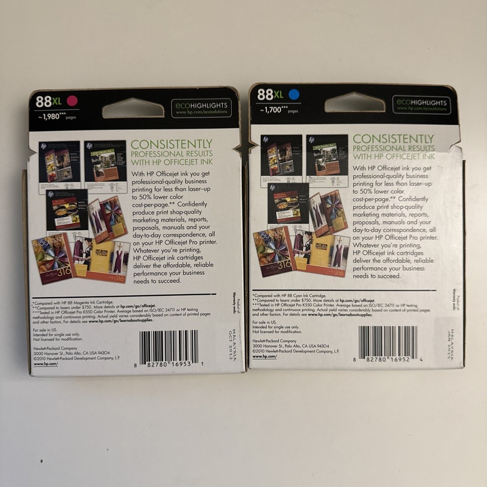 2 Pack Hp 88XL Magenta Cyan Ink Two 88 XL Oem Color C9392AN C9391AN EXP ...