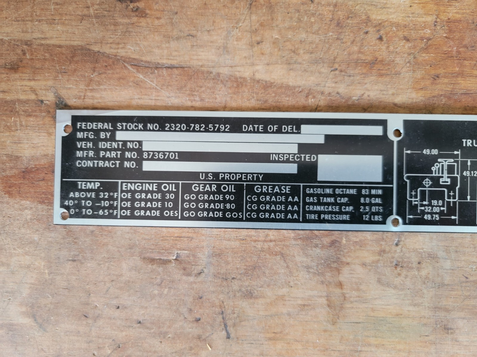 M274A3 Mule Military Data Plate Nomenclature 10945110-1 | eBay