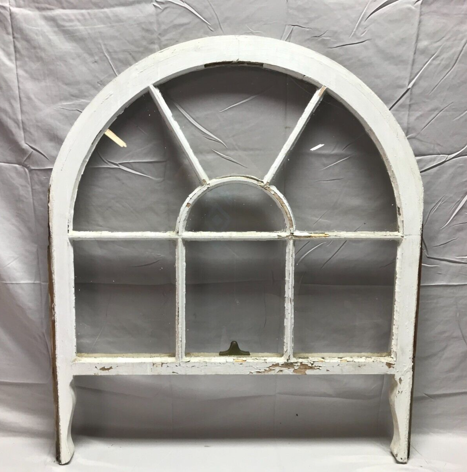 Antique 7 Lite Arch Top Transom Window Sash 31x36 Drop Corbels Old VTG ...