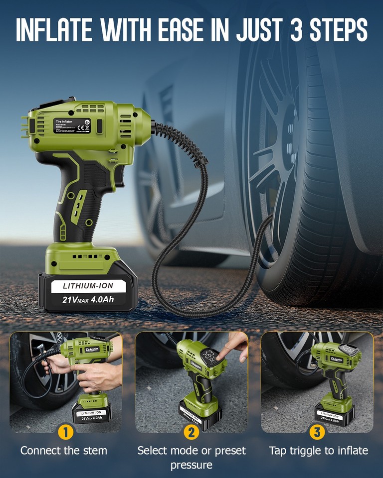 150PSI Cordless Tire Inflator Portable Air Compressor Car Air Tire Pump ...