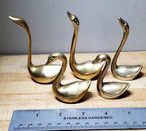 Lot of 5 Miniature Solid Brass Swans 3¼" & 2" | eBay