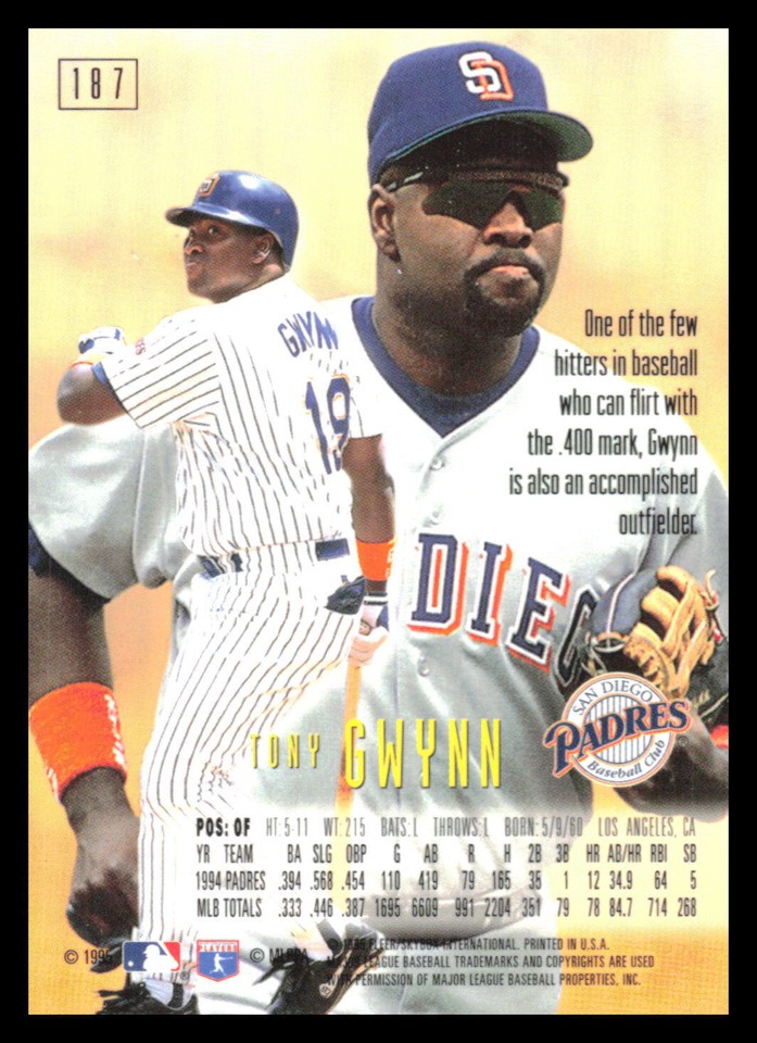 1995 SkyBox E-Motion Tony Gwynn #187 San Diego Padres 4A | eBay