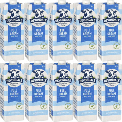 NEW 10x Devondale Full Cream Long Life UHT Milk 1L Box Carton BULK ...