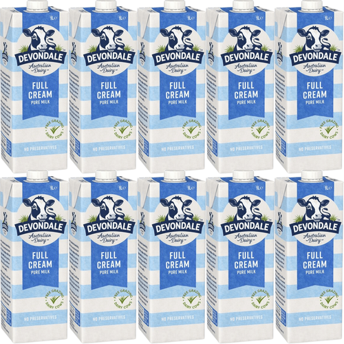 NEW 10x Devondale Full Cream Long Life UHT Milk 1L Box Carton BULK ...