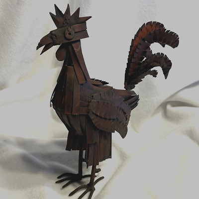 Vtg Handcrafted metal Rooster statue sculpture figurine decor VERY ...