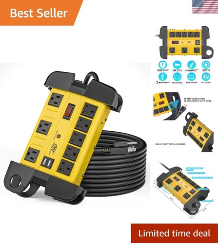 Convenient Metal Surge Protector Power Strip with Long Cord & USB ...