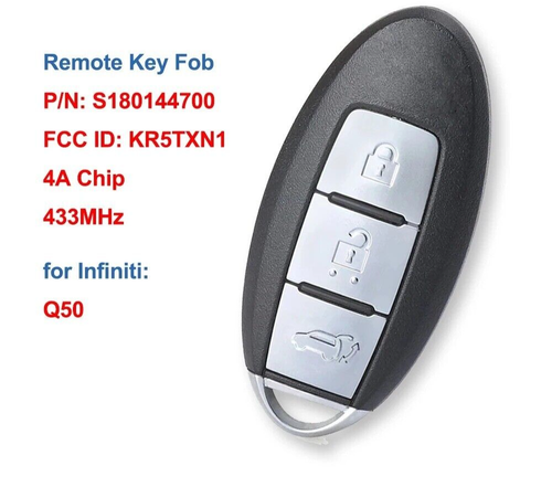 ar Key Fob 3 Buttons 433MHz 4A Chip for Infiniti Q50 2019 2020 FCC ID ...
