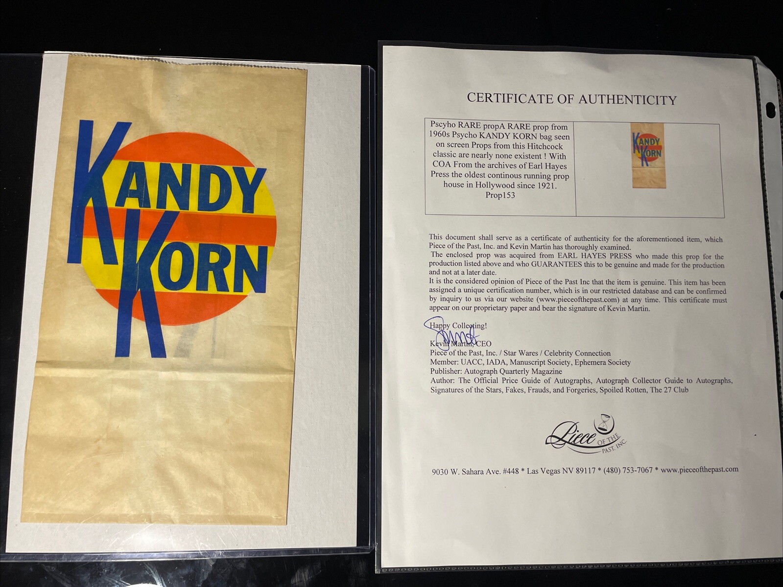 PSYCHO MOVIE PROP 1960 ORIGINAL Prop KANDY KORNHorror Props Alfred ...