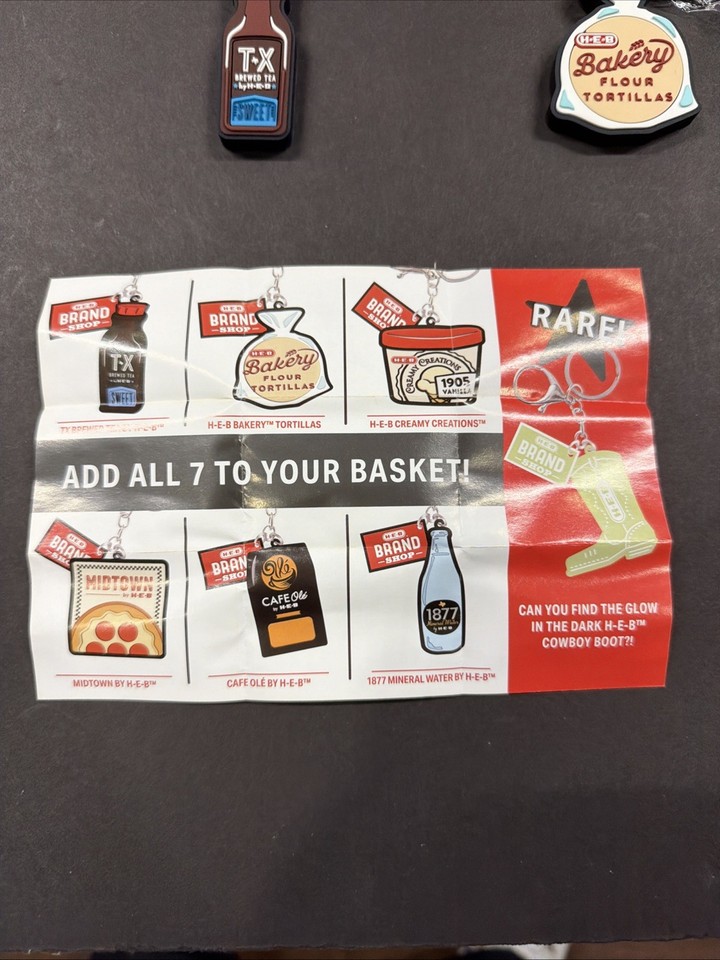 HEB Mystery Keychain Complete Set Lot of 7 Opened RARE COWBOY BOOT H.E ...