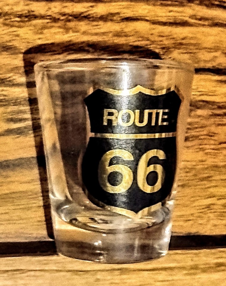Whiskey Shot Glass Historic Route 66 22k Gold Black Sign Barware Bar ...