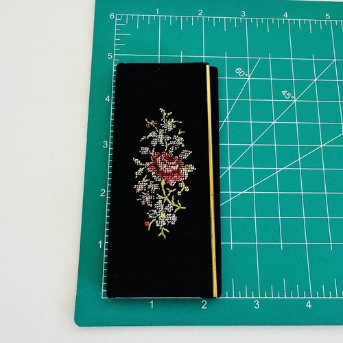 Vtg Petite Point Flower Embroidery Black Beauty Mirror Case Red Lined ...