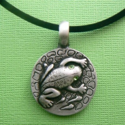 Pewter Frog Pendant Necklace with Crystal Eyes Velvet OR Leather Cord ...