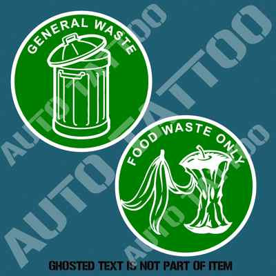 FOOD WASTE & GENERAL WASTE DECAL STICKER COMMERCIAL GARBAGE BIN OH&S ...