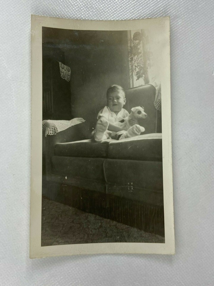 Boy With Mumps & Dog Sitting On Sofa B&W Photograph 3.5 x 5 | eBay