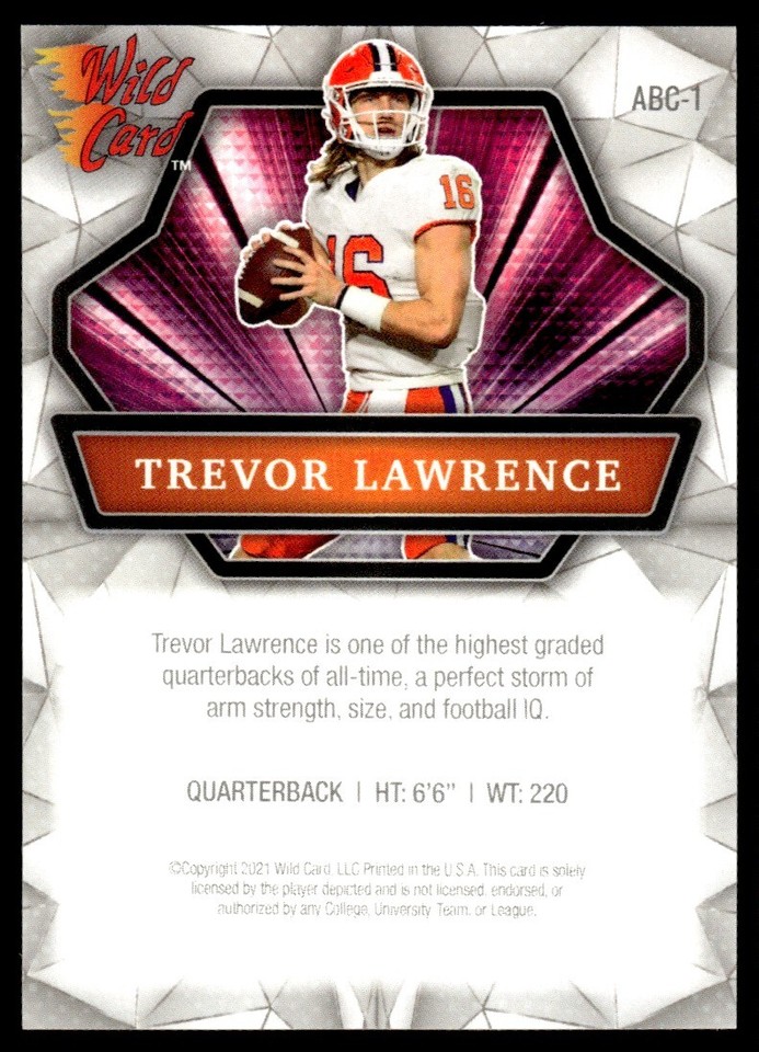 2021 Wild Card Trevor Lawrence Rookie Clemson Tigers #ABC-1 | eBay