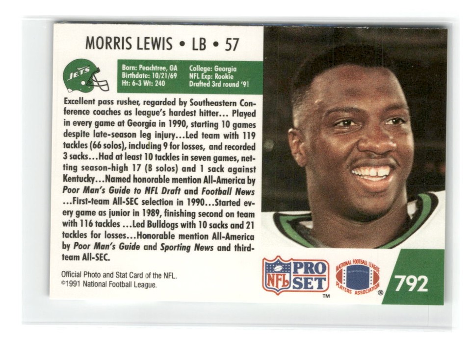 1991 Pro Set - #792 - Morris Lewis RC - New York Jets | eBay