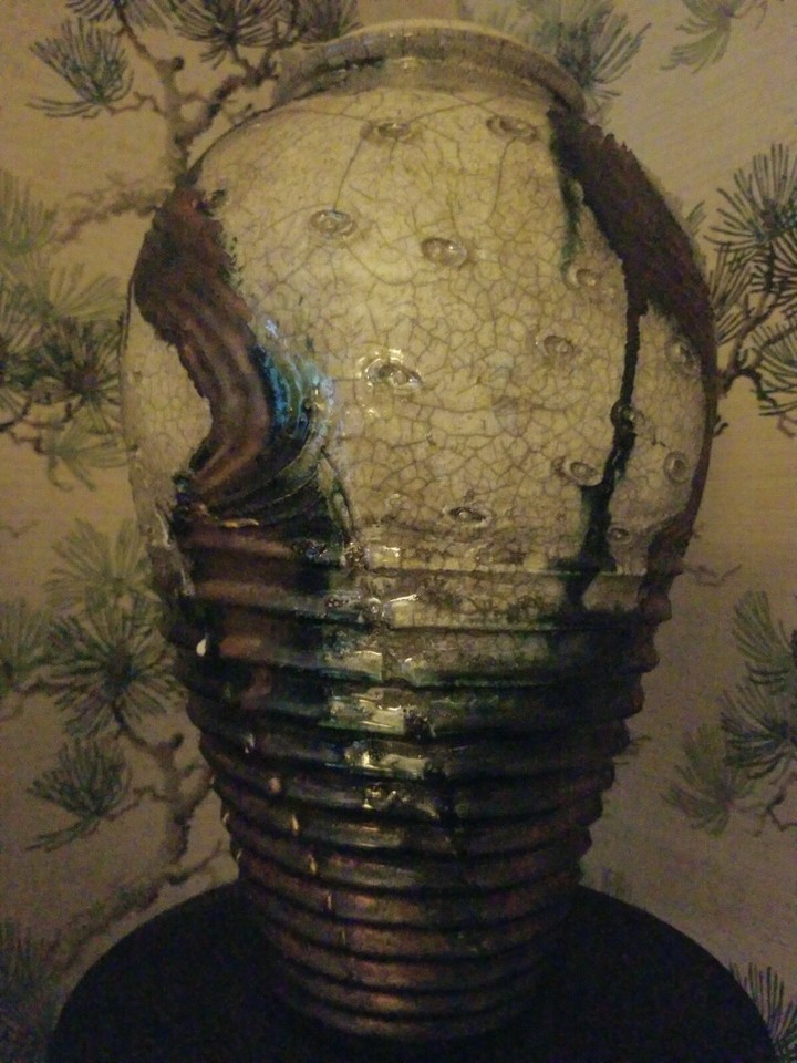 WoW! Bruce O'Dell Studio Art Pottery LRG 15"H Raku Vase Iridescent ...
