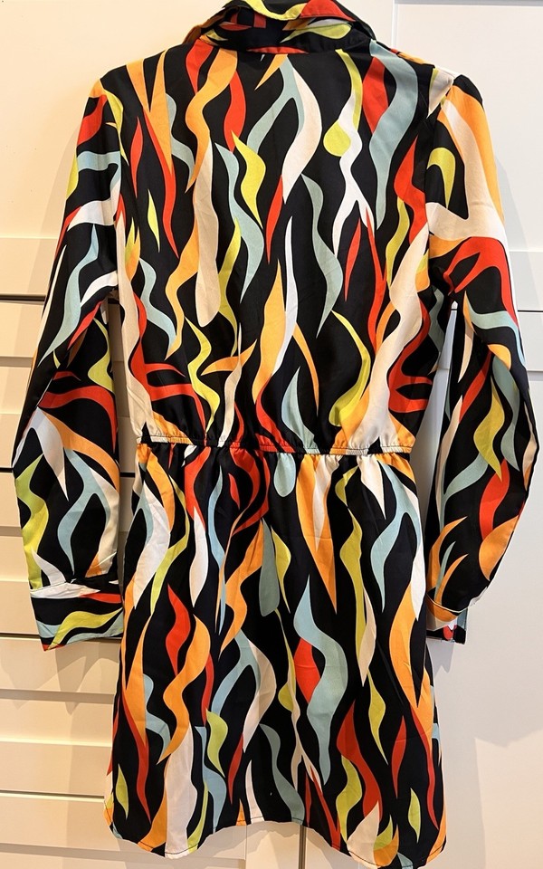 BOOHOO Party Brunch Red Orange Black Green Pattern Dress - UK 12 EU 40 ...