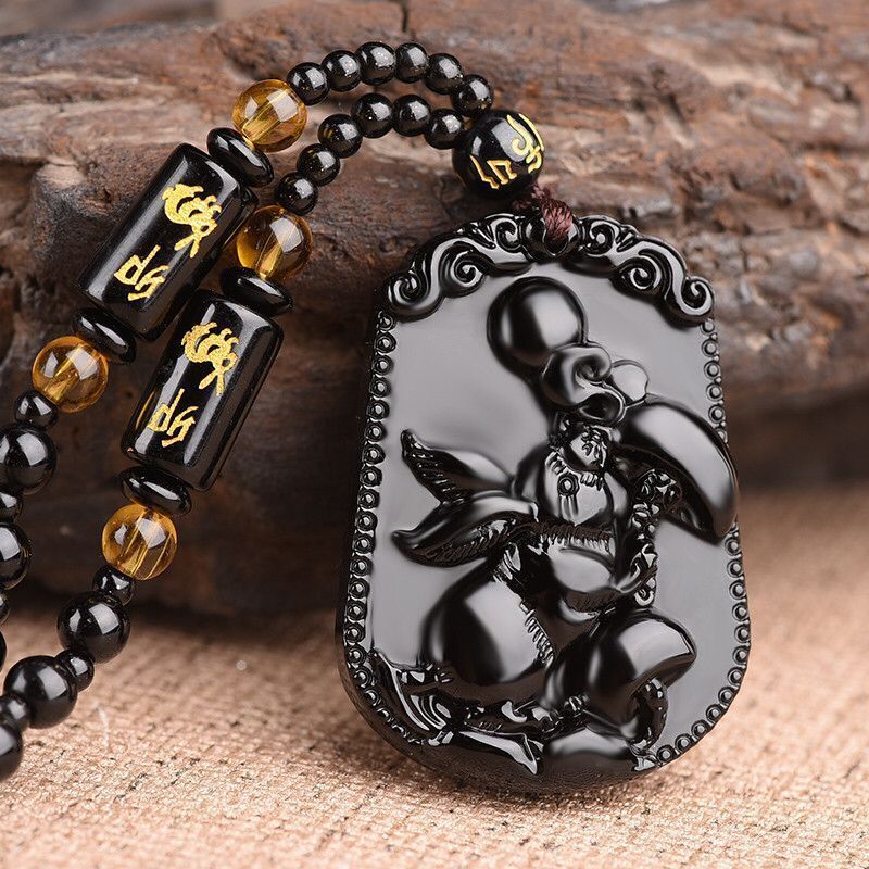 Obsidian Zodiac Pendant Chinese Choker Stone Necklace Jewelry Natural ...