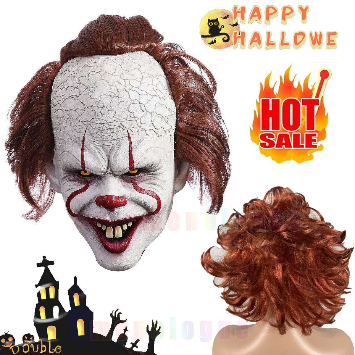 Pennywise Clown Mask Stephen King's IT Halloween Cosplay Full Mask ...