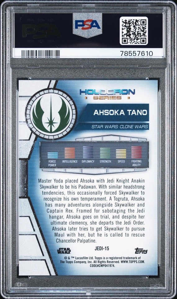 AHSOKA TANO 2020 Star Wars Holocron JEDI-15 C1 💎 PSA 10 💎 POP 🍿3 Snips ...