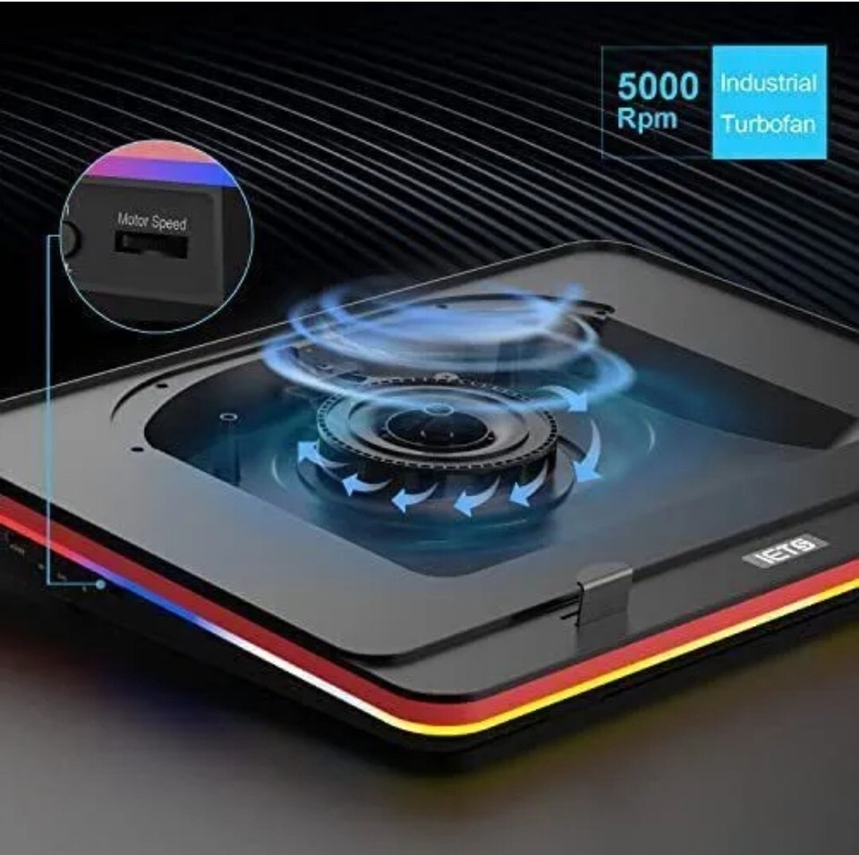 IETS GT500 Powerful Turbo-Fan (5000 RPM) RGB Laptop Cooling Pad with ...