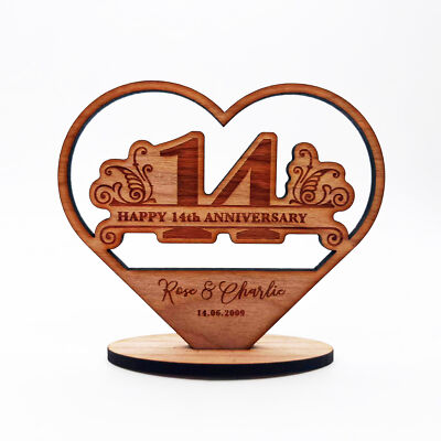 Happy 14th Heart Wedding Anniversary Floral Heart Keepsake Personalised ...