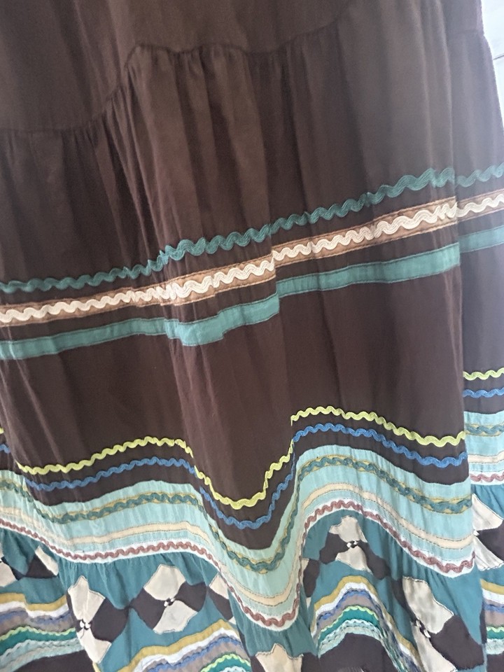 DOUBLE D RANCH Boho Western Seminole Indian maxi brown skirt **elastic ...