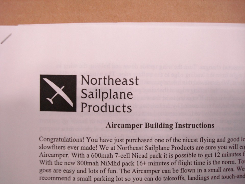 Northesast Sailplane Aircamper 400 Model Electric RC Airplane Model Kit ...